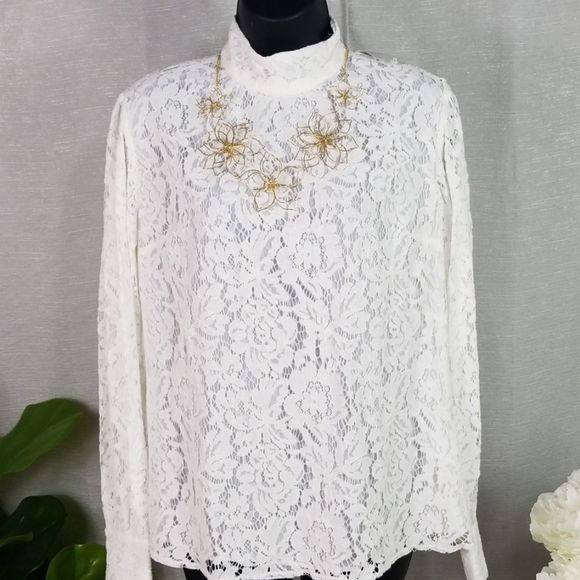 Ralph Lauren | Tops | Ralph Lauren High Neck Lace Blouse Nwt | Poshmark